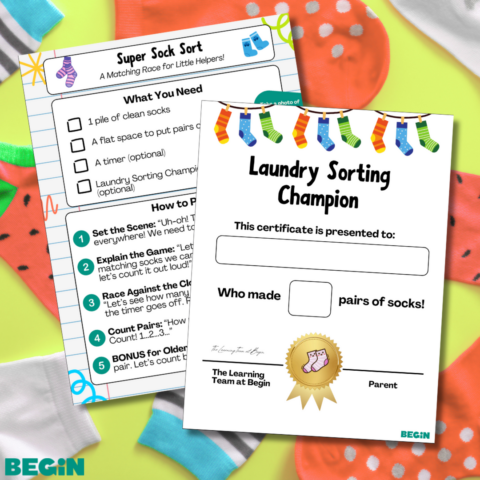 Sock Sorting Activity for Kids - Fun Printable + Certificate