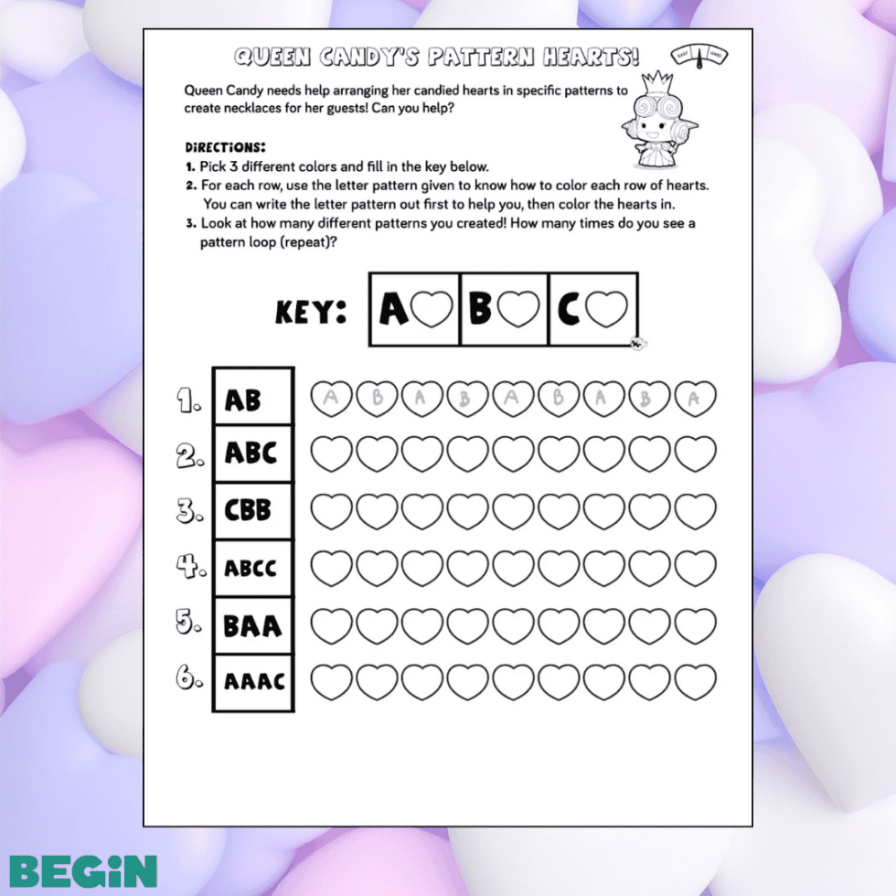 Pattern Activity for Kids Ages 5–7 | Candy Heart Patterns