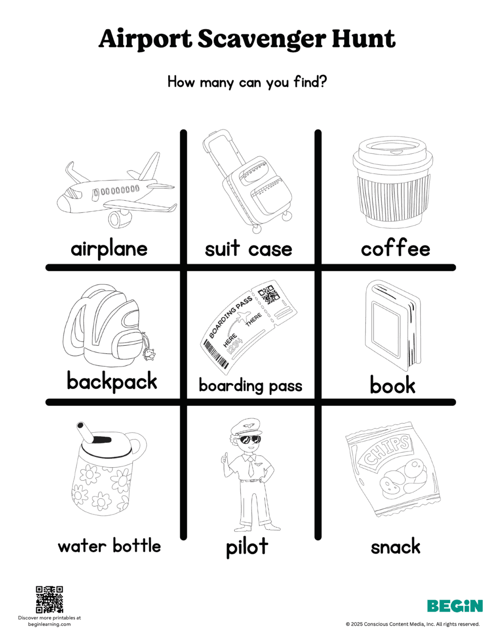 Free Printable Airport Scavenger Hunt For Kids | Begin Learning