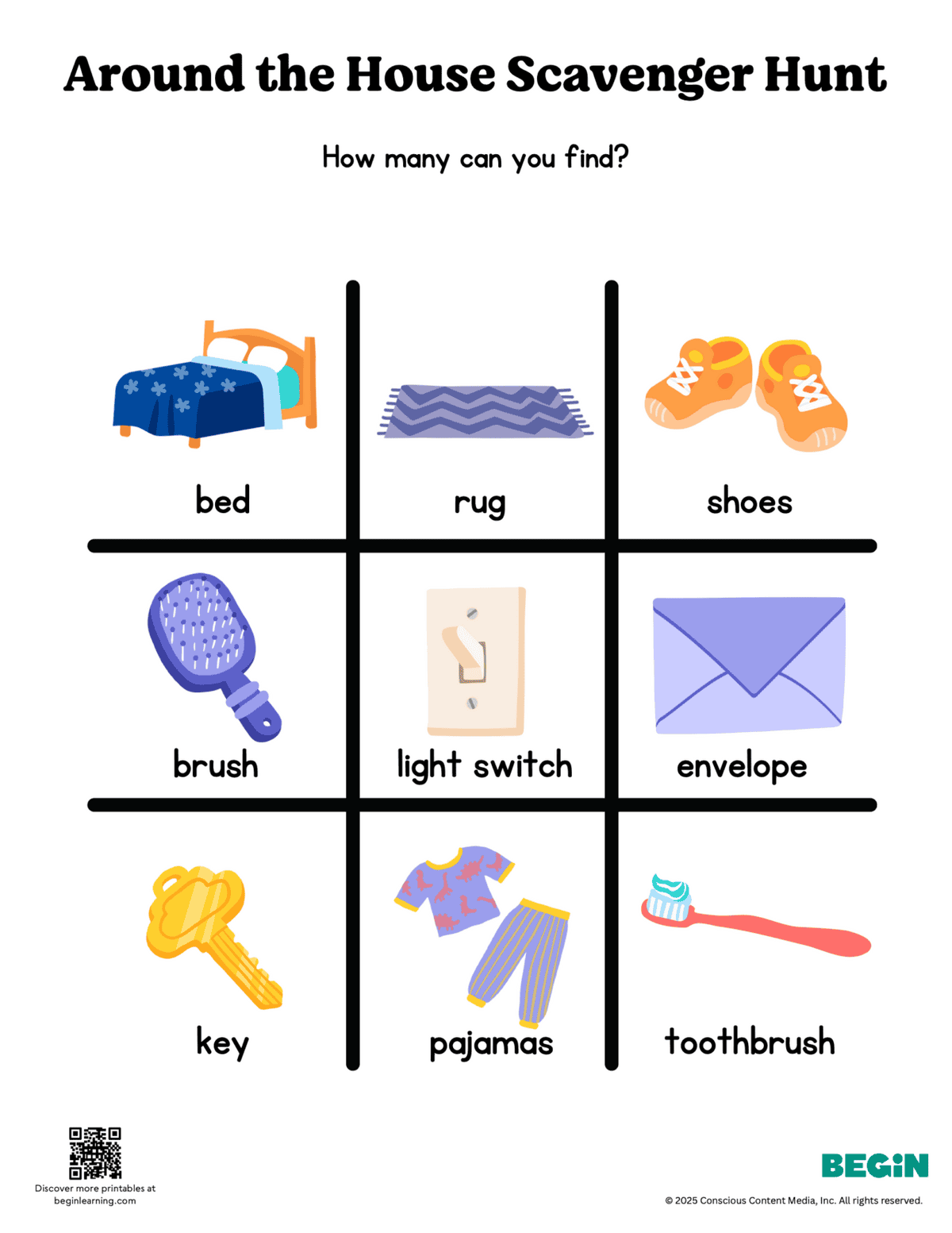 Free Printable Around The House Scavenger Hunt For Kids | Begin Learning