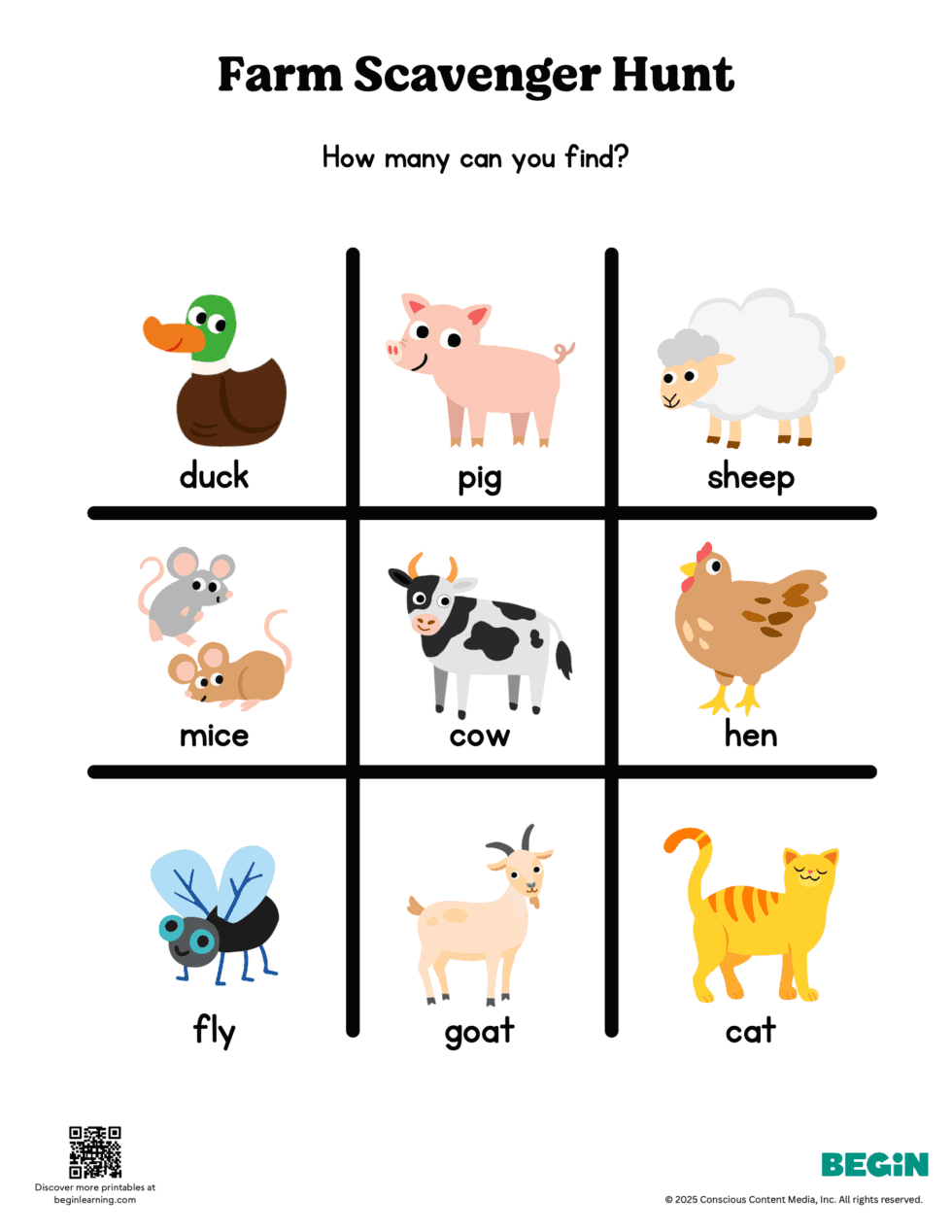 Free Printable Farm Scavenger Hunt For Kids | Begin Learning