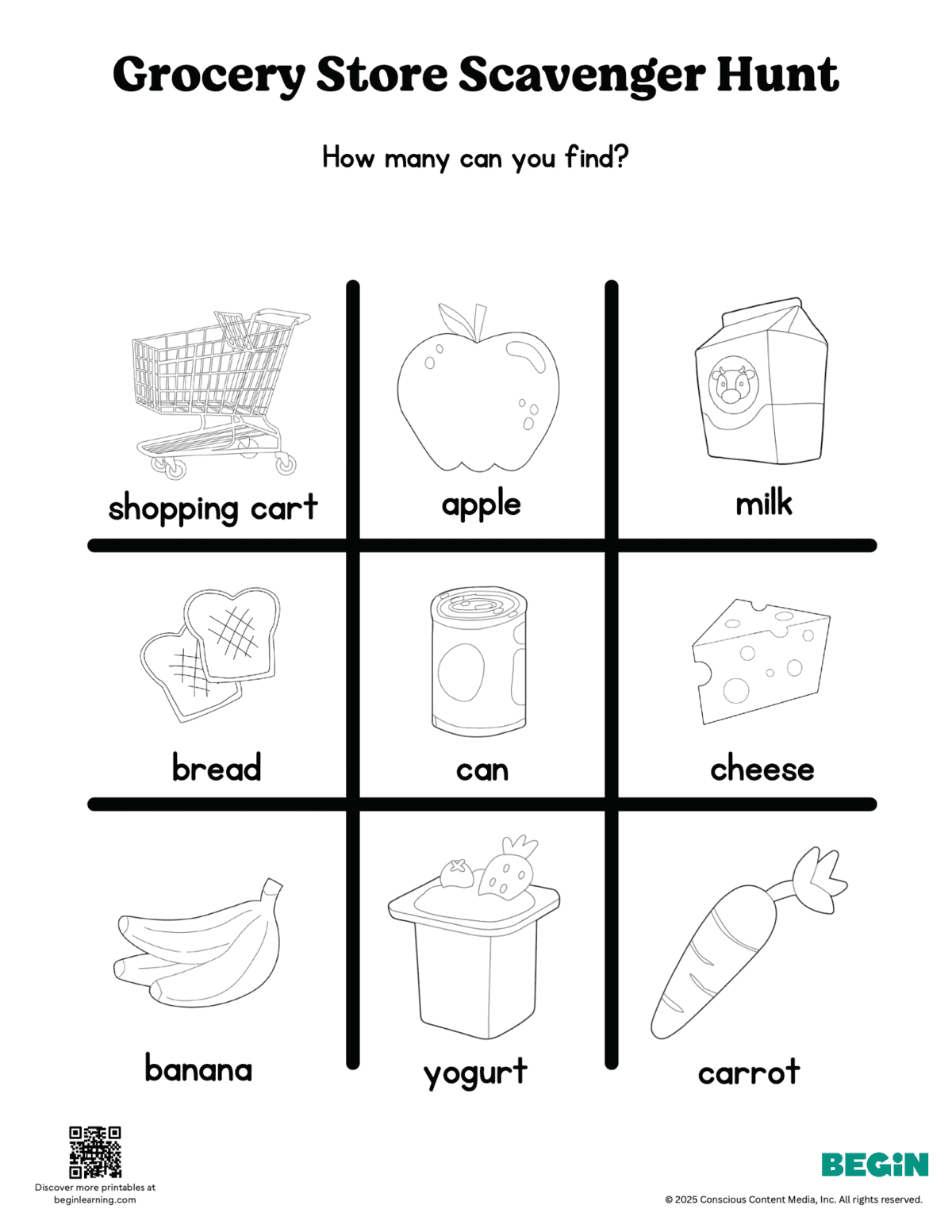 Free Printable Grocery Store Scavenger Hunt For Kids | Begin Learning