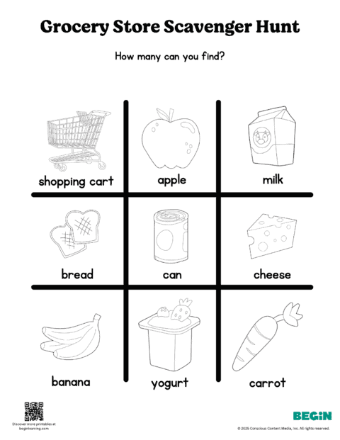 Free Printable Grocery Store Scavenger Hunt For Kids | Begin Learning
