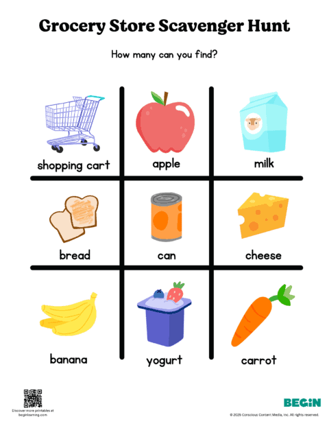 Free Printable Grocery Store Scavenger Hunt For Kids | Begin Learning