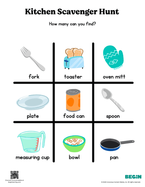 Free Printable Kitchen Scavenger Hunt For Kids | Begin Learning
