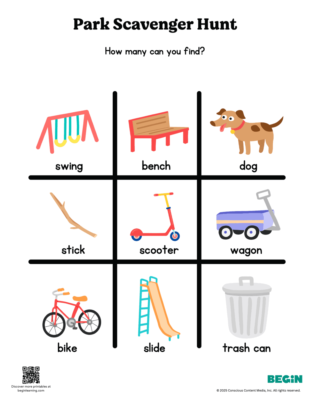 Free Printable Park Scavenger Hunt For Kids | Begin Learning