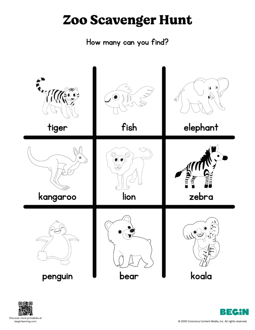 Free Printable Zoo Scavenger Hunt For Kids | Begin Learning